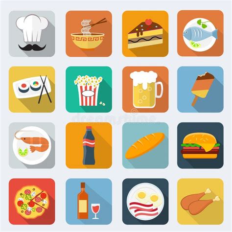 Iconos Planos De La Comida Ilustración Del Vector Ilustración De Crema
