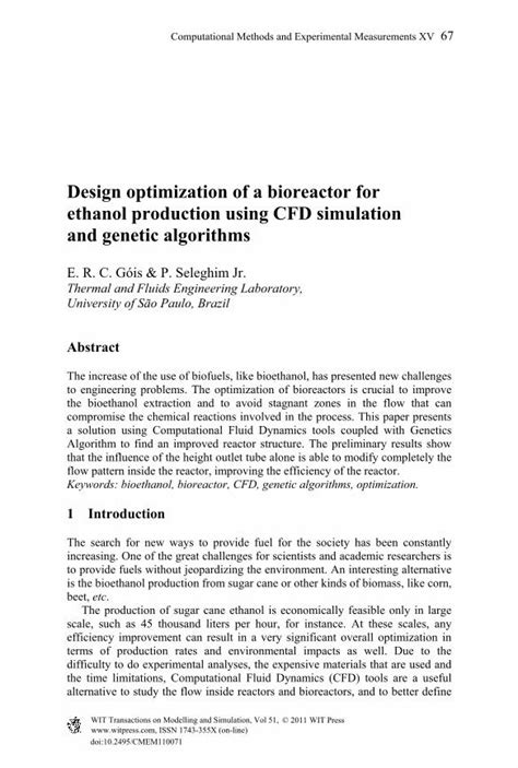 Pdf Design Optimization Of A Bioreactor For Ethanol Production