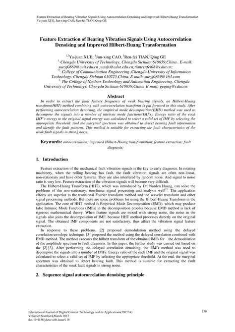 Pdf Feature Extraction Of Bearing Vibration Signals Using Autocorrelation Denoising And