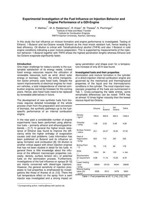 Pdf Experimental Investigation Of The Fuel Influence On Injection Behavior And Engine