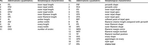 morphological traits of quantitative and qualitative characteristics
