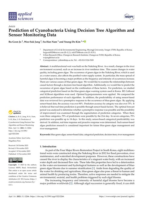 Pdf Prediction Of Cyanobacteria Using Decision Tree Algorithm And Sensor Monitoring Data