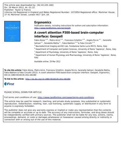 A Covert Attention P300 Based Braincomputer Interface Tobi