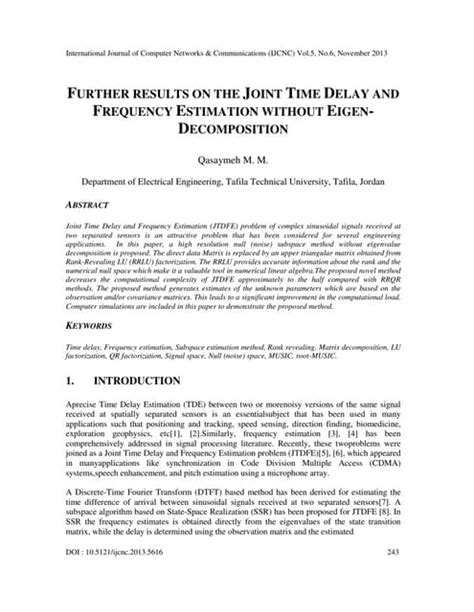 Further Results On The Joint Time Delay And Frequency Estimation Without Eigendecomposition Pdf