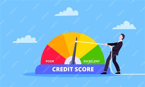 Premium Vector Man Pushes Credit Score Arrow Gauge Speedometer