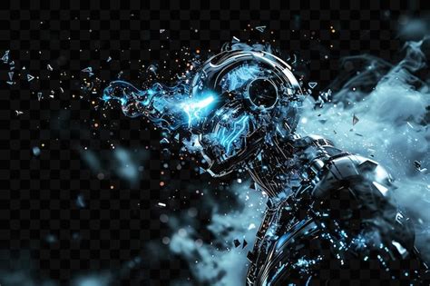 Premium Psd Robot Explosion With Metal Parts Sparks And Wires