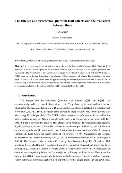 Pdf The Integer And Fractional Quantum Hall Effects And The