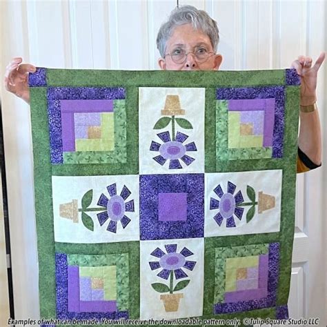 Potted Flower Appliqué Table Topper Pattern 513 Tulip Square ~ Patterns For Useful Quilted Goods