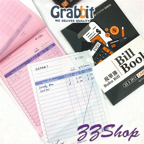 ZZ GRABBIT 2ply Bill Book Invoice Receipt Cash Book With Numbering No