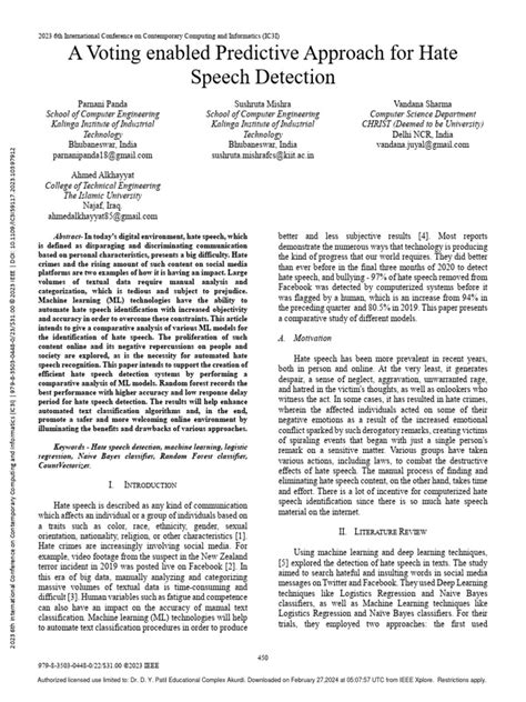 A Voting Enabled Predictive Approach For Hate Speech Detection