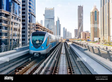 Dubai United Arab Emirates February 17 2024 Dubai Metro Train