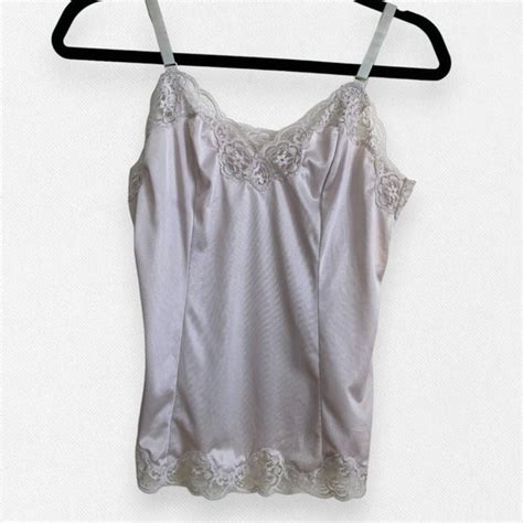 Vintage Tops Vintage Satin Lace Camisole Light Grey Coquette
