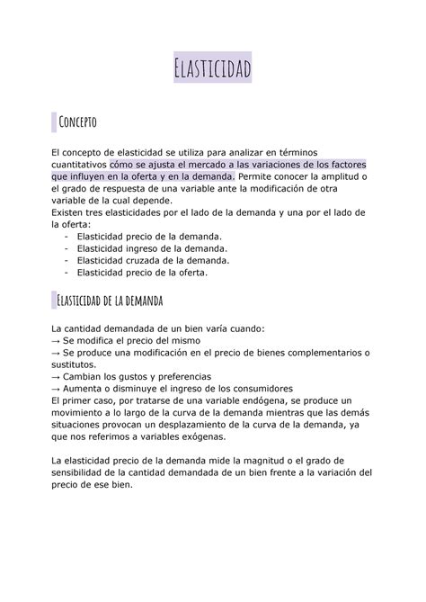 Sesión 5 Elasticidad Concepto El Concepto De Elasticidad Se Utiliza Para Analizar En Términos