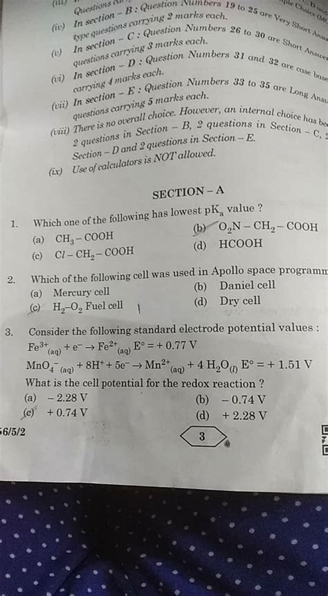 Consider The Following Standard Electrode Potential Values Fe3 Aq E−→