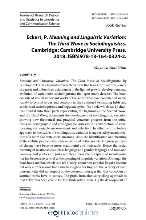 Pdf Meaning And Linguistic Variation Review Journal Of Research