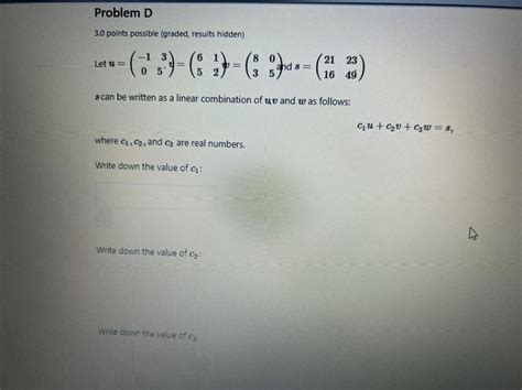 Solved Problem D Points Possible Graded Results Chegg
