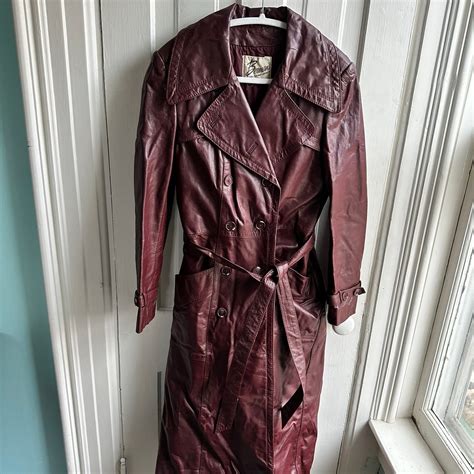 Vintage Bermans 70s Belted Leather Trench Coat Burgu Gem