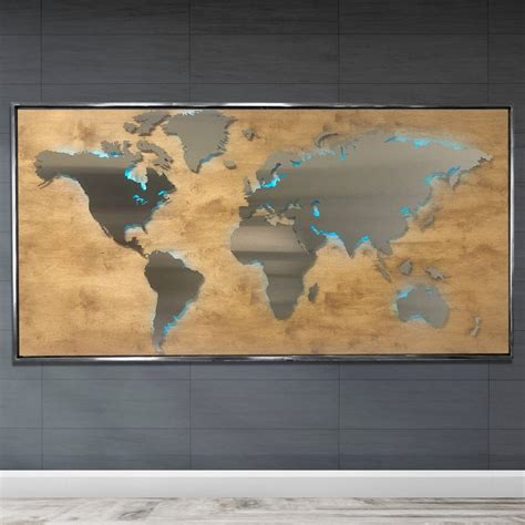 Metall Weltkarte Metall Weltkarte Wandkunst Unikat Led 3d Etsy