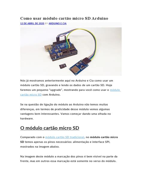 Como Usar Módulo Cartão Micro Sd Arduino Pdf Arduino Tecnologia