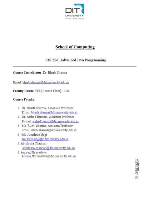 Course Description Document Advanced Java Csf206 Ay 2022 23 Pdf Java Programming Language