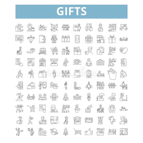 Gifts Icons Line Symbols Web Signs Vector Set Isolated Illustration