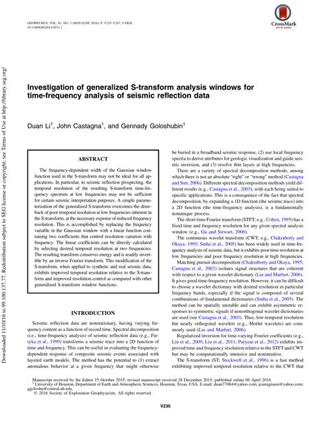 Pdf Investigation Of Generalized S Transform Analysis Windows For Time Frequency Analysis Of