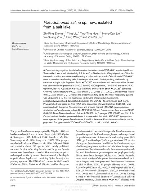 Pdf Pseudomonas Salina Sp Nov Isolated From A Salt Lake