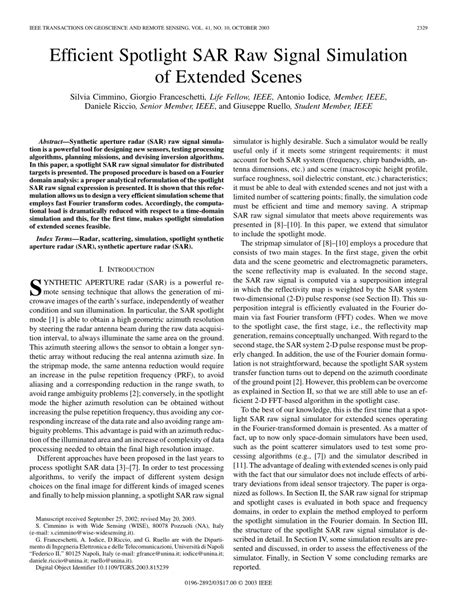 Pdf Efficient Spotlight Sar Raw Signal Simulation Of Extended Scenes