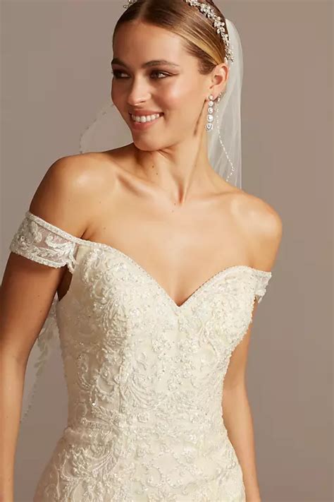 Off The Shoulder Beaded Lace Mermaid Wedding Dress Davids Bridal