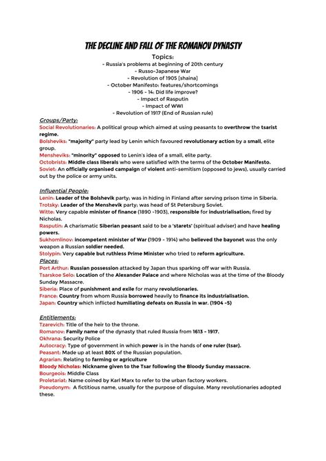 The Decline And Fall Of The Romanov Dynasty Modern History Year 11