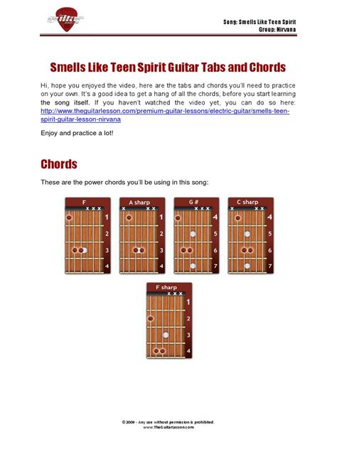 Smells Like Teen Spirit Guitar Tabs Pdf Nirvana Band