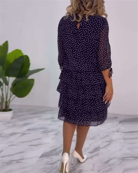 Polka Dot Print Layered Elegant Dress Iktops