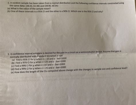 Solved 1 A Random Sample Has Been Taken From A Normal