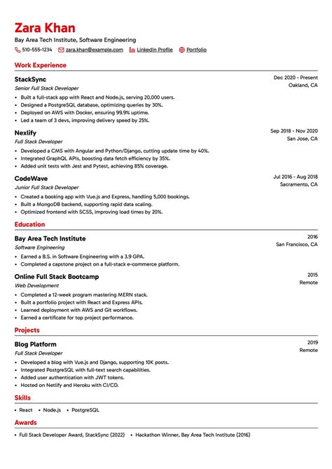 full stack developer resume example heyresume