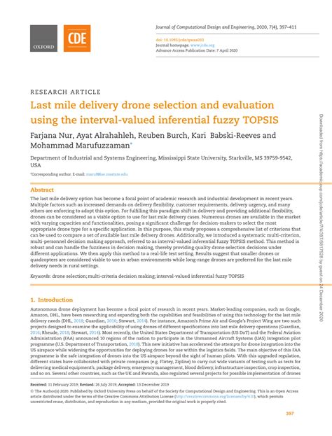 Pdf Last Mile Delivery Drone Selection And Evaluation Using The