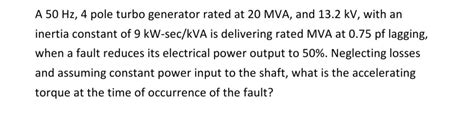 Solved A 50 Hz 4 Pole Turbo Generator Rated At 20 Mva And