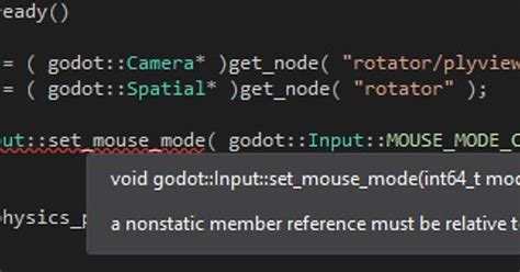 [gdnative] set mouse mode is complaining about nonstatic member
