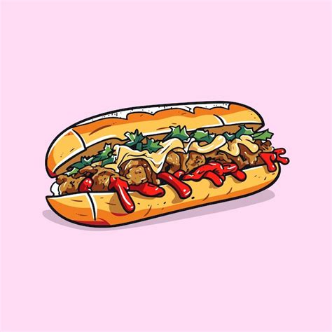Premium Vector Philly Cheesesteak Sandwich Clip Art Illustration For