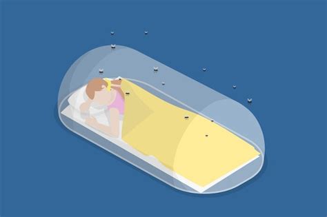 잠자는 그물 모기 보호의 D 등각 투영 평면 벡터 일러스트 레이 션 프리미엄 벡터