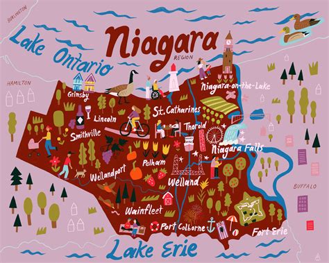 Niagara Region Map Art Illustrated City Map Niagara Poster City