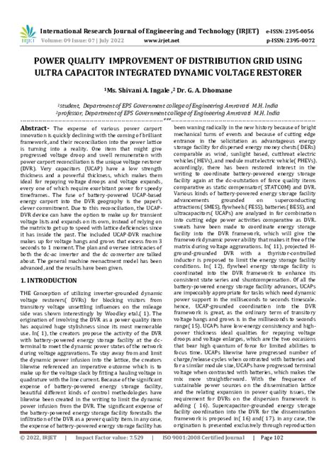 Pdf Power Quality Improvement Of Distribution Grid Using Ultra