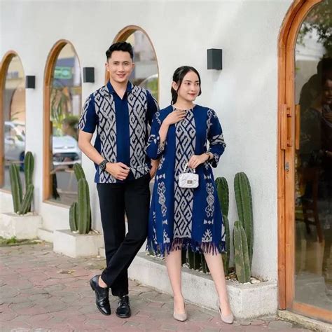 Jual Baju Couple Tenun Pasangan Dress Pesta Kemeja Kondangan Set Couple