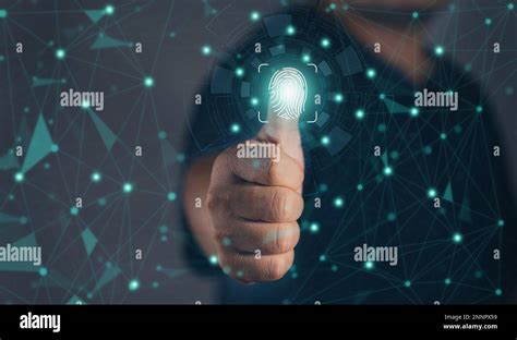 Security And Identity Concept Businessman Using Their Thumbs Up To Touch Fingerprint Scanning