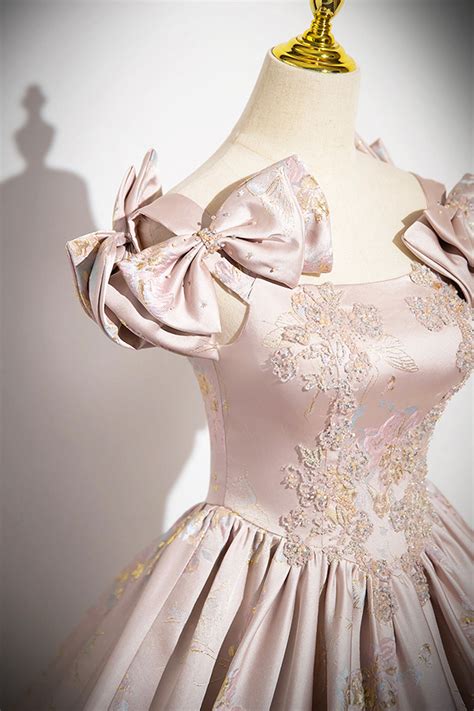 Pink Satin Lace Long Prom Dress A Line Scoop Neckline Formal Evening