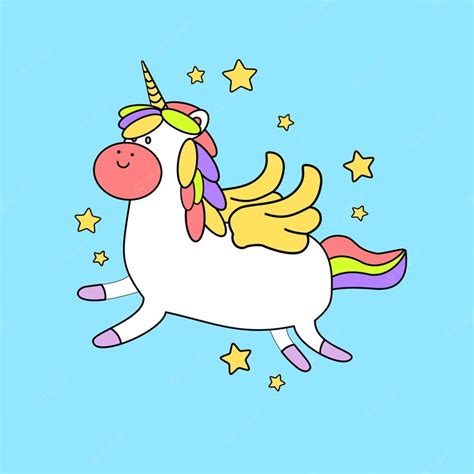 Premium Vector Kawaii Cartoon Unicorn Illustration Hand Drawn