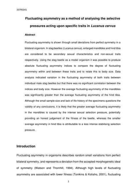 Pdf Fluctuating Asymmetry As A Method Of Analysing The Selective