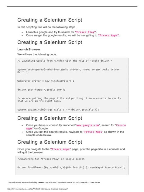Creating A Selenium Script Pdf Selenium Software X Path
