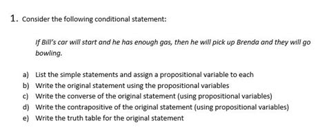 solved consider the following conditional statement if