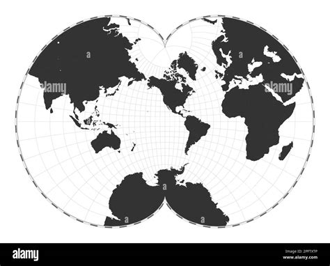 Vector World Map Augusts Epicycloidal Conformal Projection Plain