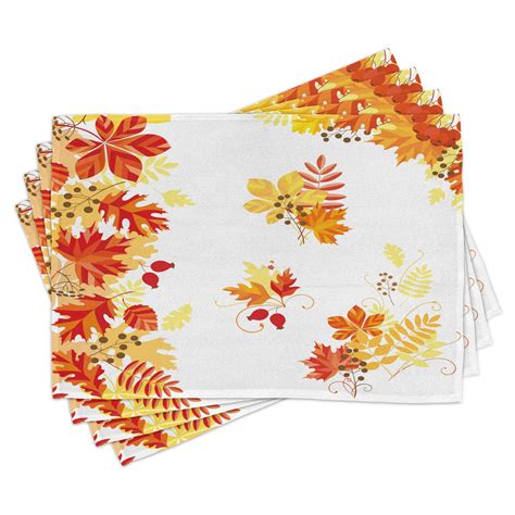Fall Placemats Set Of 4 Autumn Themed Pattern Chestnut Oak Maple Leaves